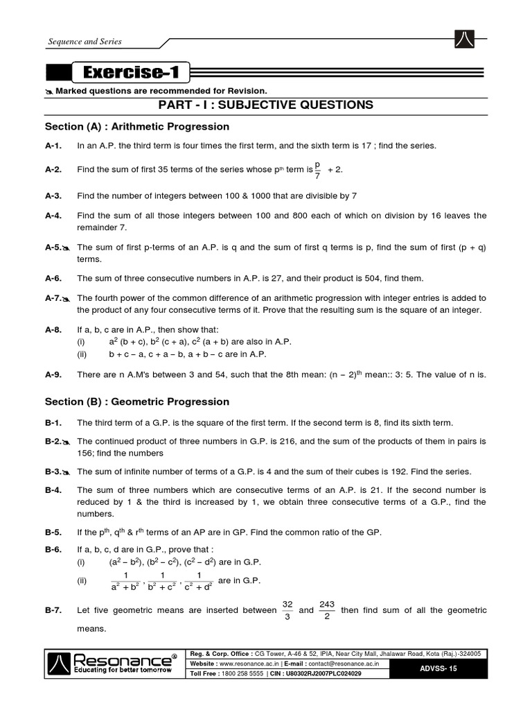 Sequence Series Exercise Pdf Numbers Arithmetic