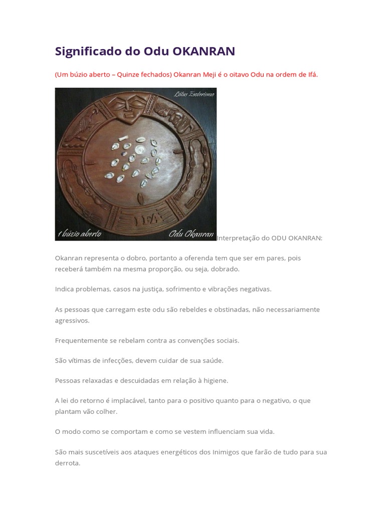 Significado Do Odu OKANRAN | Download grátis PDF | Santeria
