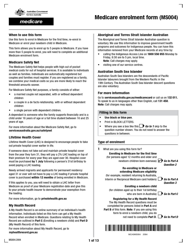 Medicare Enrollment Form MS004 Guide | PDF | Travel Visa | Passport