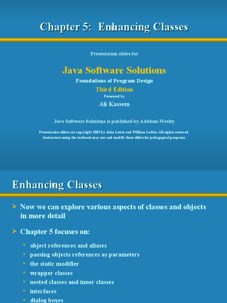 Chapter 5 Enhancing Classes Pdf Class Computer Programming Method Computer Programming