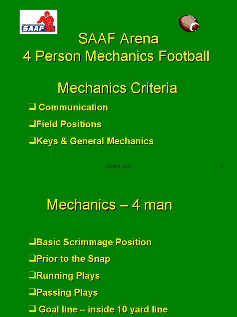 SAAF Arena 4 Person Mechanics Football Mechanics Criteria | PDF | Team ...