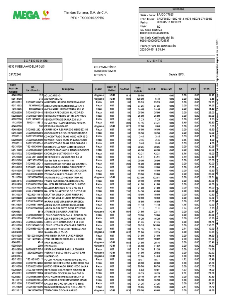 Folio IEPS en Tickets Soriana | PDF | Factura | Documentos empresariales