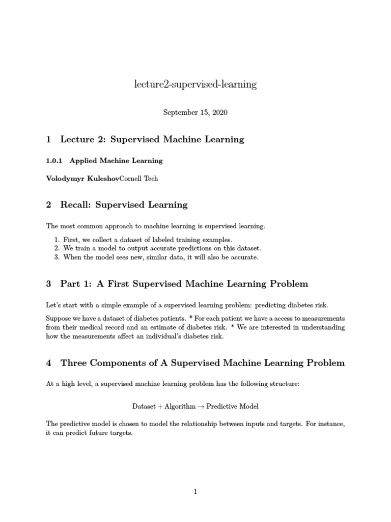 1 Lecture 2: Supervised Machine Learning | PDF | Mean Squared Error | Machine Learning