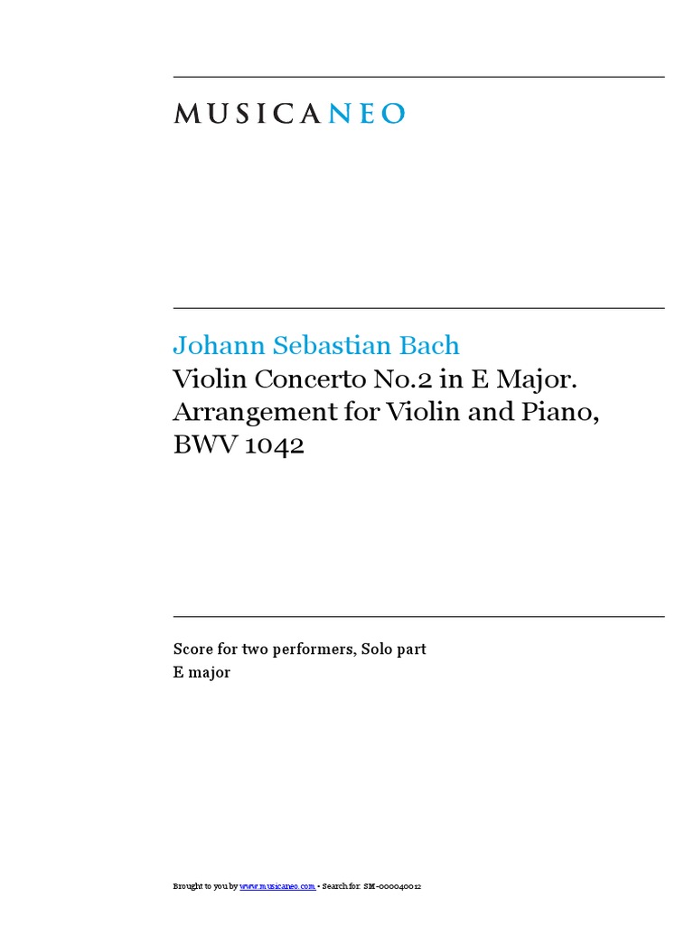 Johann Sebastian Bach: Violin Concerto No.2 in E Major. Arrangement For ...