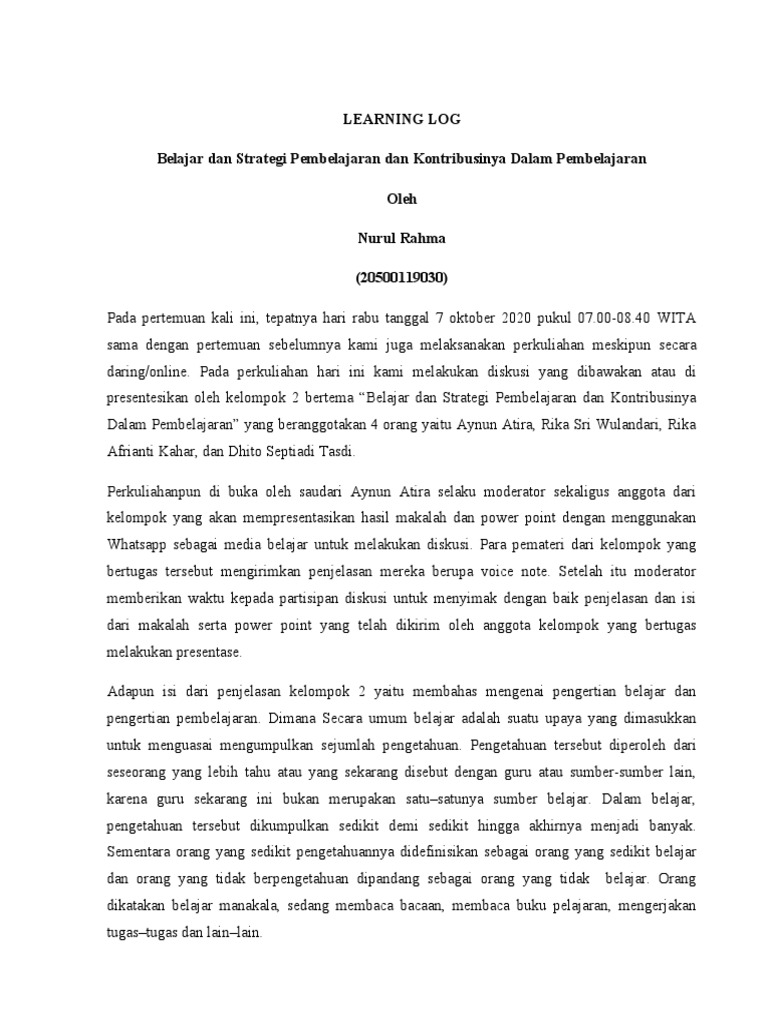 Contoh Learning Log Pembelajaran | PDF