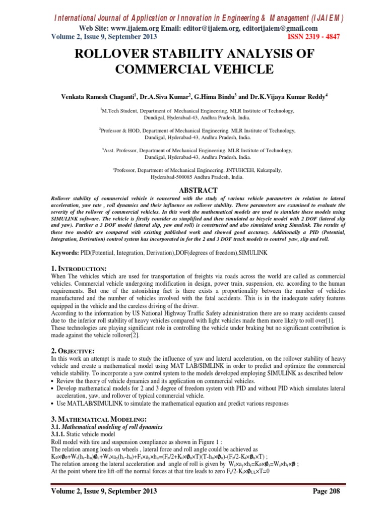 Rollover Stability Analysis of Commercial Vehicle | PDF | Control ...