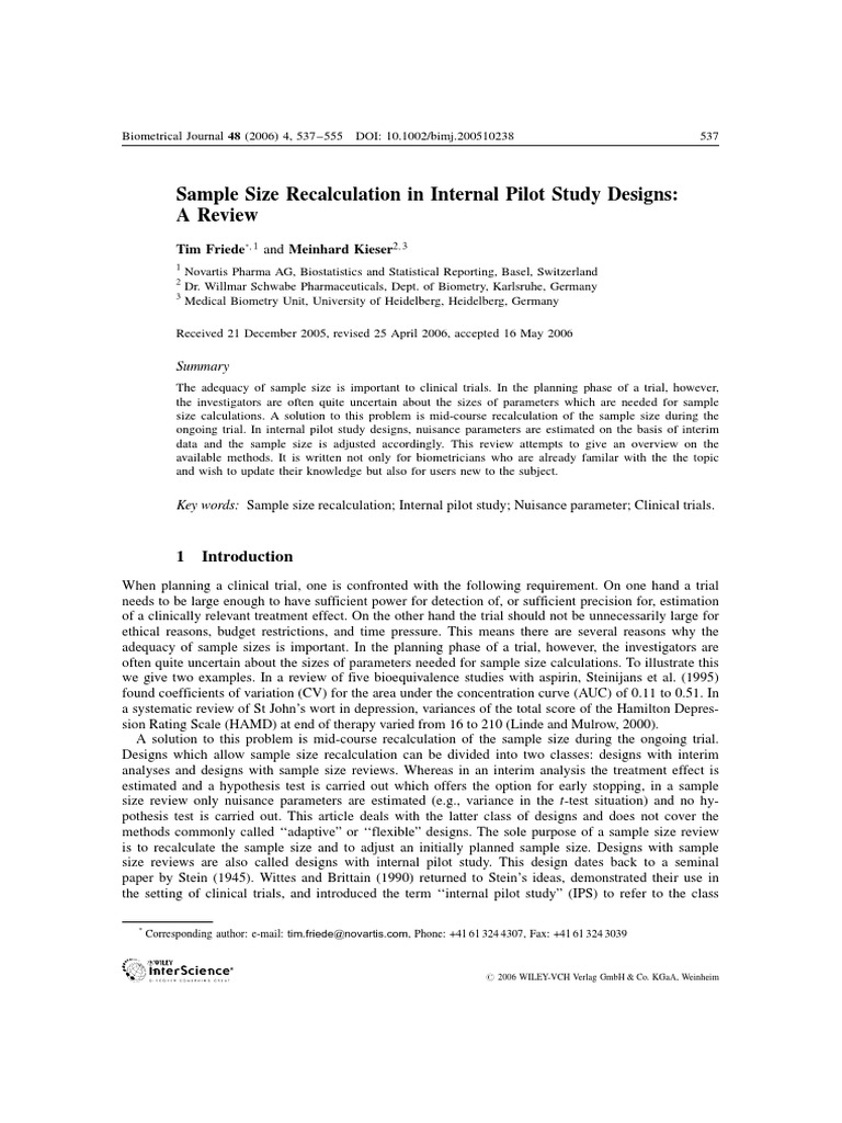 Internal Pilot Study Design Overview | PDF | Resampling (Statistics ...