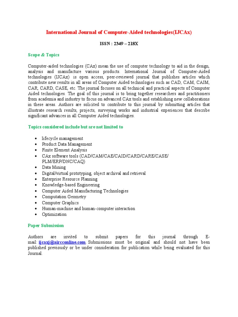 International Journal of Computer Aided Technologies IJCAx | PDF ...