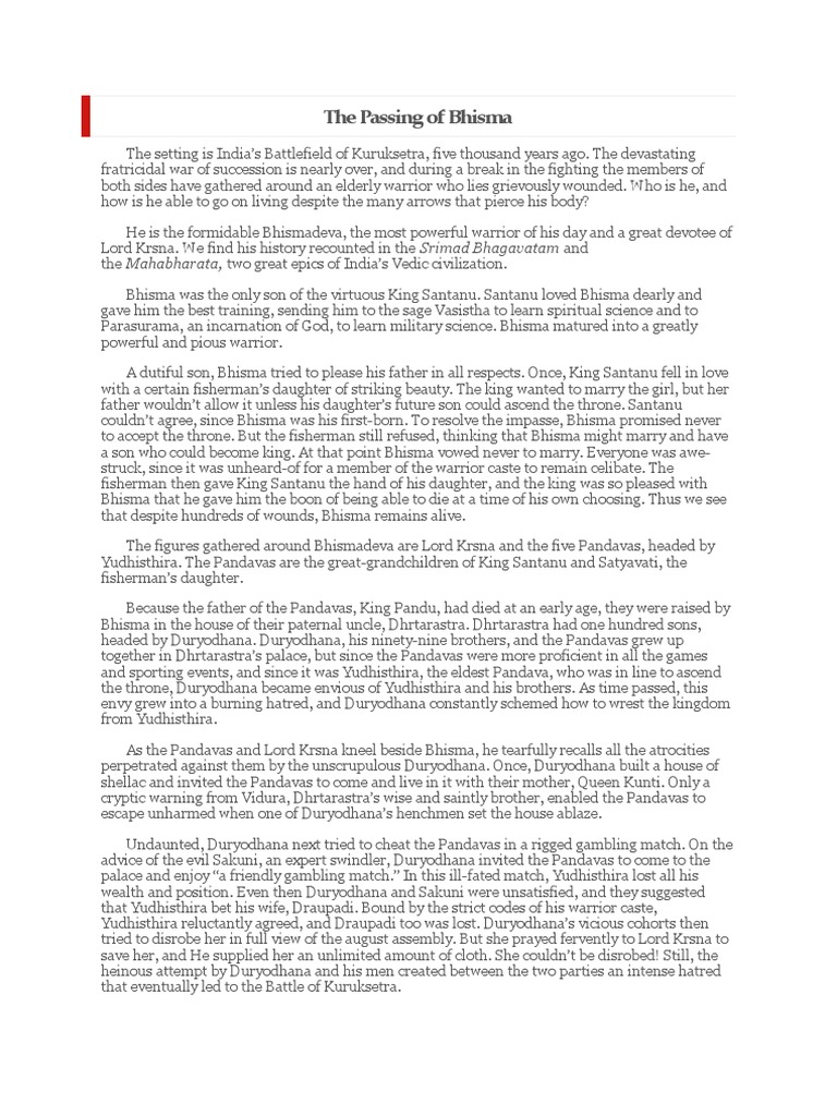 Bhishma Deva Pastime Understanding | PDF | Mahabharata | Vaishnava Texts