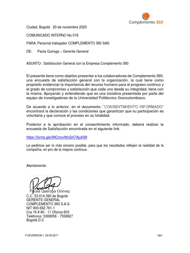 Comunicado Interno 016 PDF | PDF