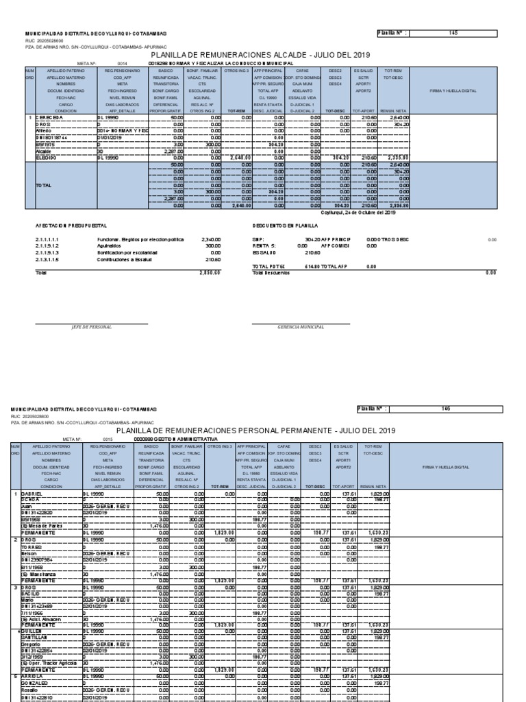Formato de Planillas | PDF