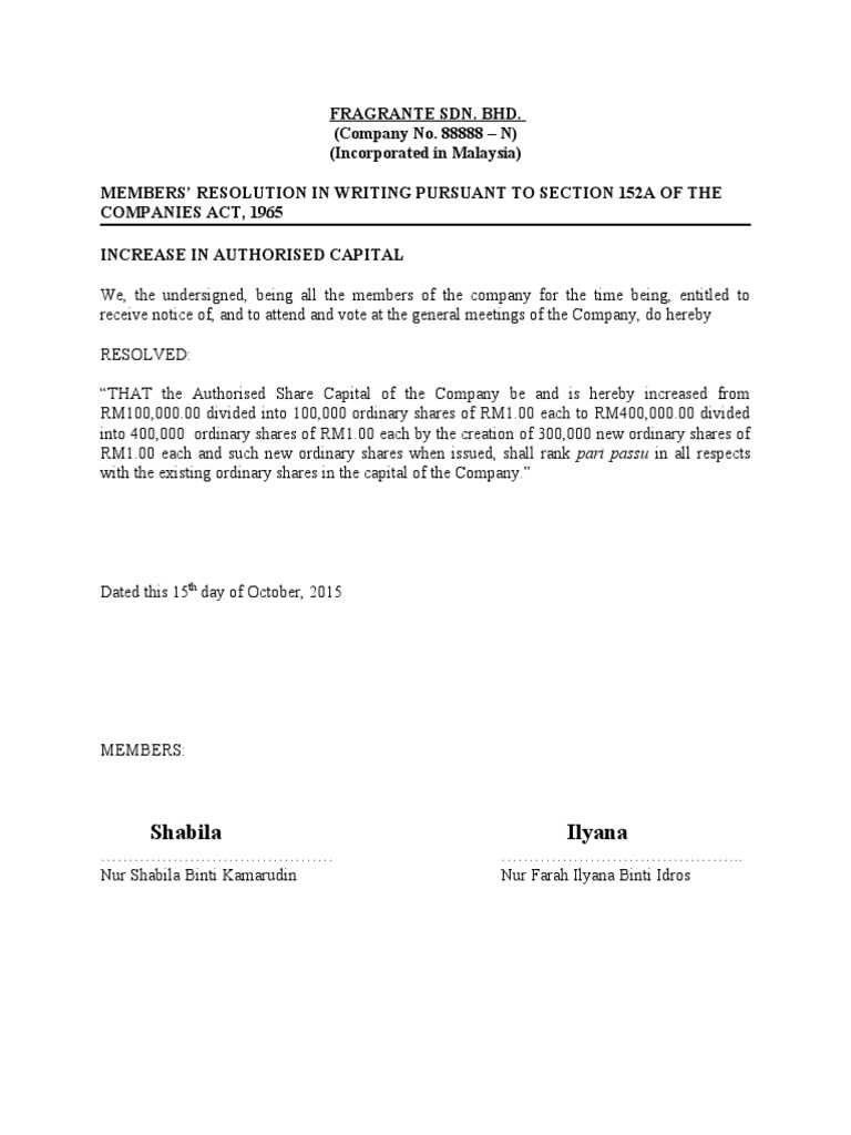 Members' Resolution for Capital Increase | PDF | Business | Finance ...
