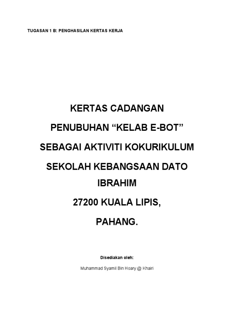 Kertas Kerja Kelab Robotik Syamil | PDF