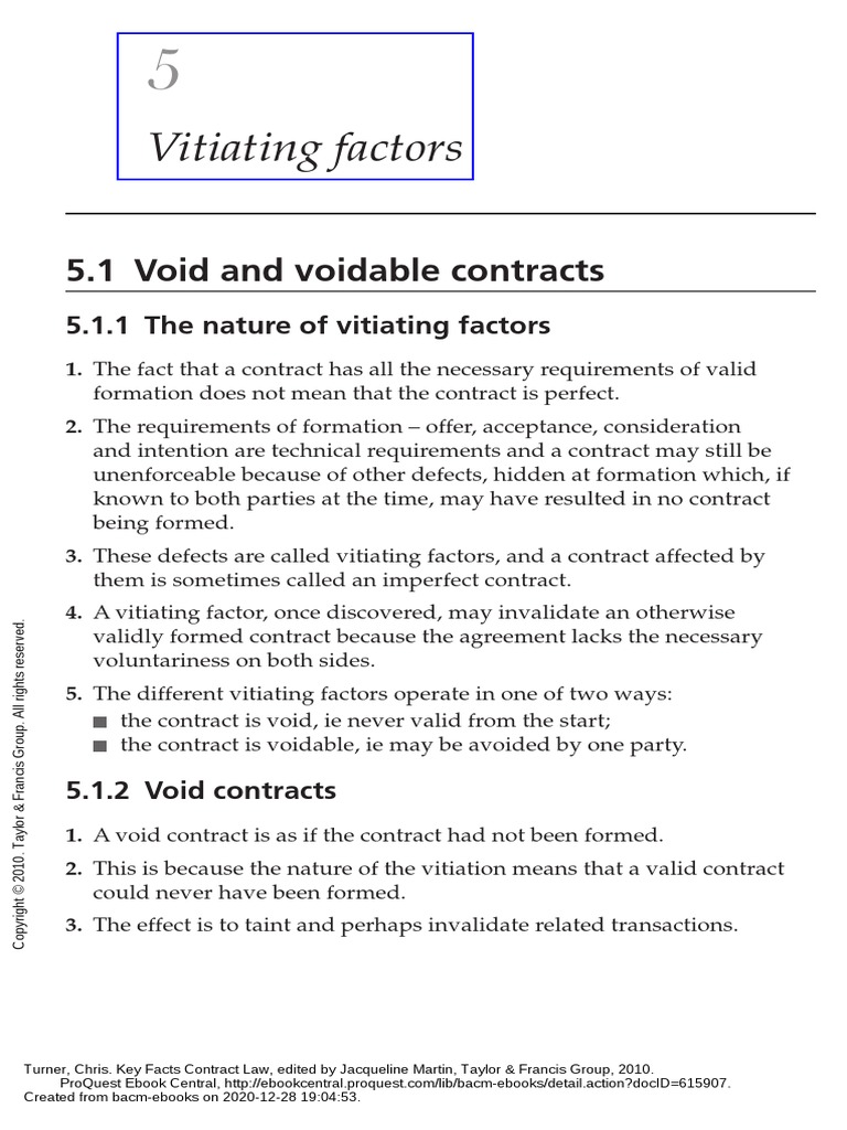 Vitiating Factors: 5.1 Void and Voidable Contracts | PDF ...