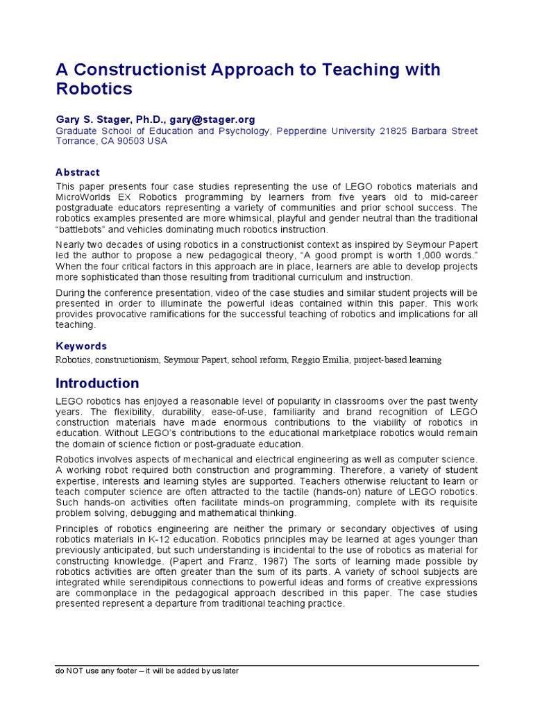 A Constructionist Approach To Teaching With Robotics | PDF | Project ...