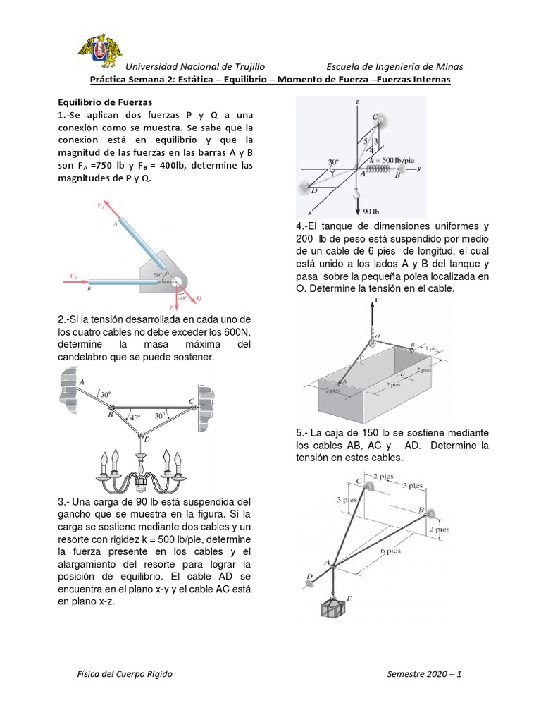 Práctica Semana 2 Estática-Equilibrio-Momento de Una Fuerza-Fuerzas Internas | PDF | Vector ...
