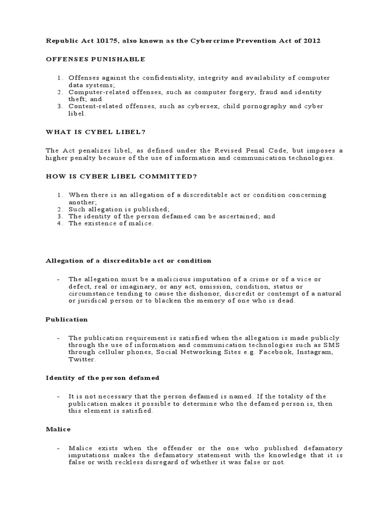 Republic Act 10175 | PDF | Defamation | Public Sphere