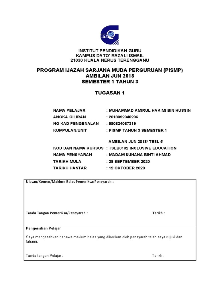 Task 1 Muhammad Amirul Hakimi Bin Hussin | PDF | Inclusion (Education) | Education Theory