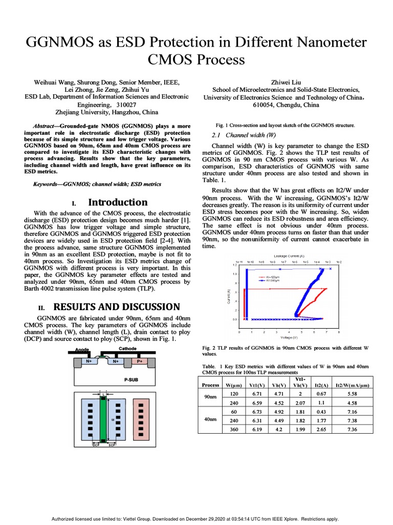 GGNMOS As ESD Protection in Different Nanometer CMOS Process | PDF | Electrostatic Discharge ...