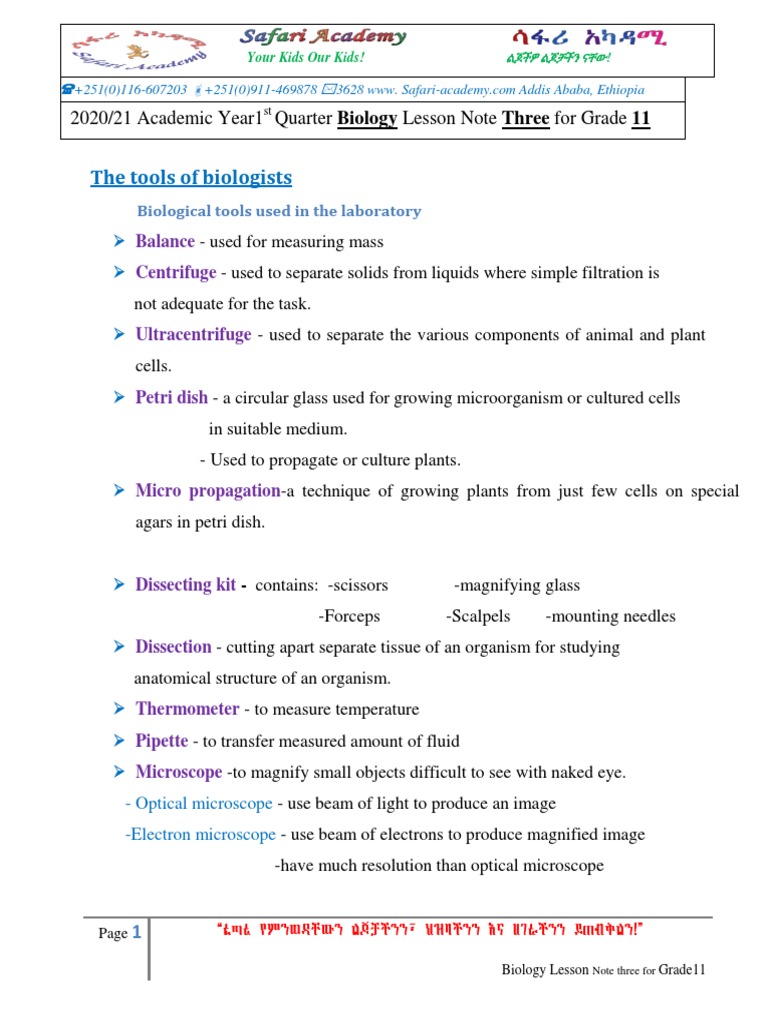 Biology Tools for Grade 11 Lessons | PDF | Microscope | Electron Microscope