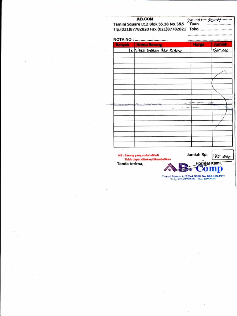 Bon Pembelian Tinta Printer | PDF