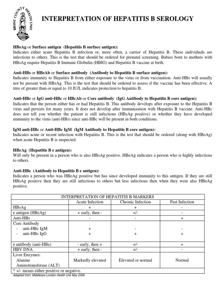 Hepatitis B Serology Test Interpretation | PDF | Hepatitis B | Hepatitis