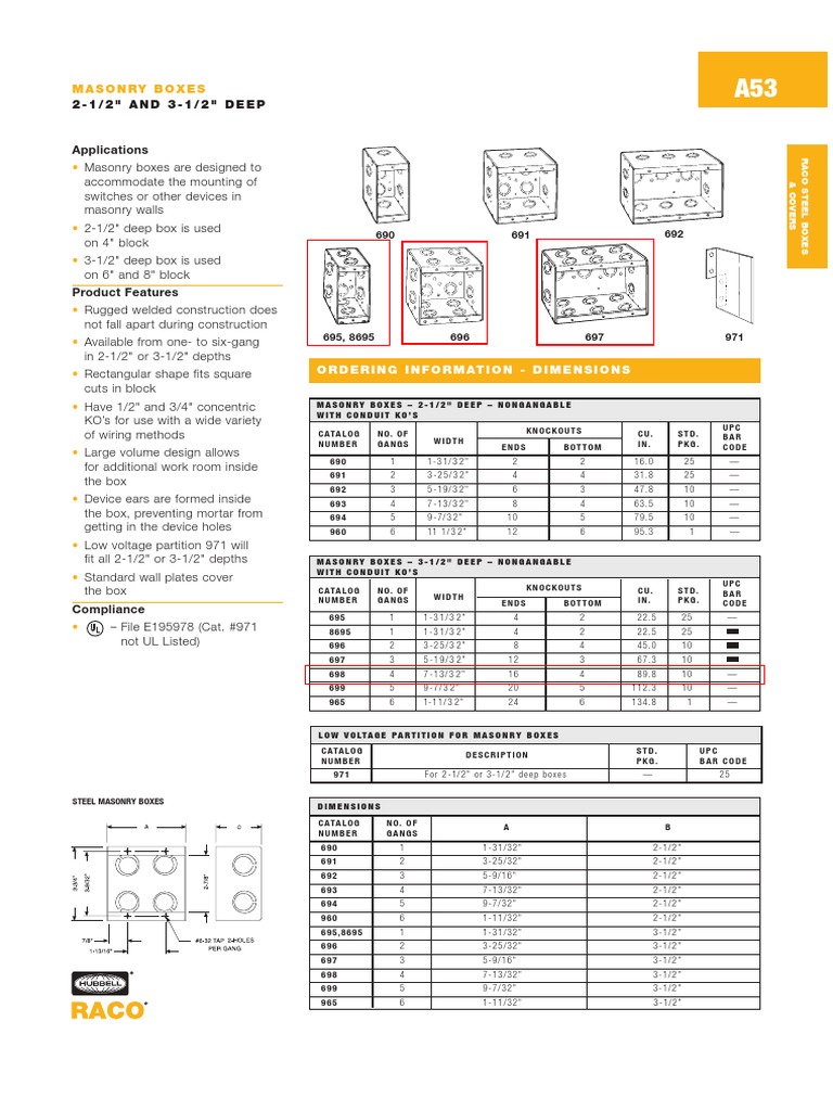 Cajas Raco-Fichas Tecnicas | PDF | Electrical Components | Equipment