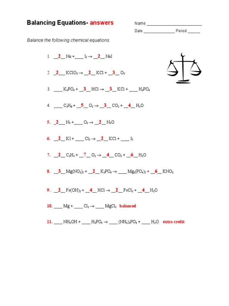 Balancing Equations #1 Answers | PDF | Teaching Methods & Materials