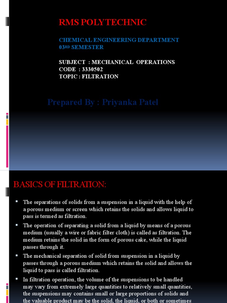 Rms Polytechnic: Prepared By: Priyanka Patel | PDF | Filtration | Porosity