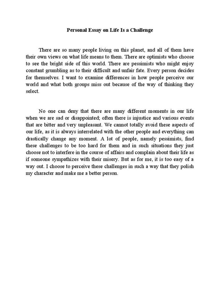 Personal Essay On Life Is A Challenge | PDF