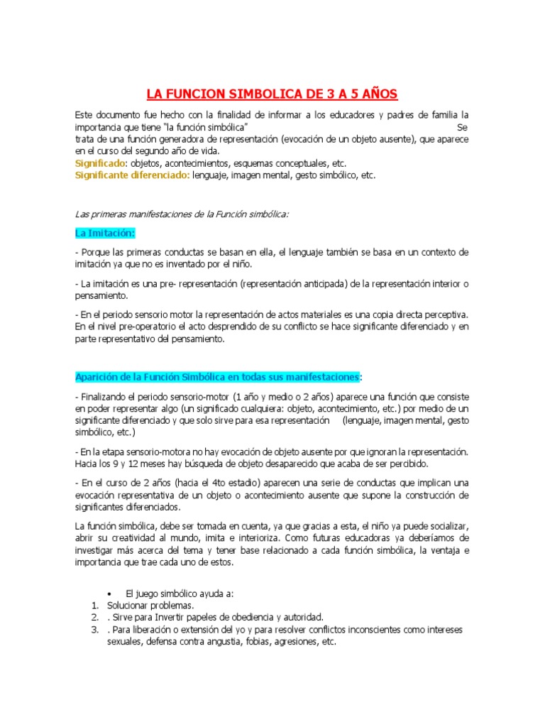 La Funcion Simbolica de 3 A 5 Años | PDF | Creatividad | Conceptos ...
