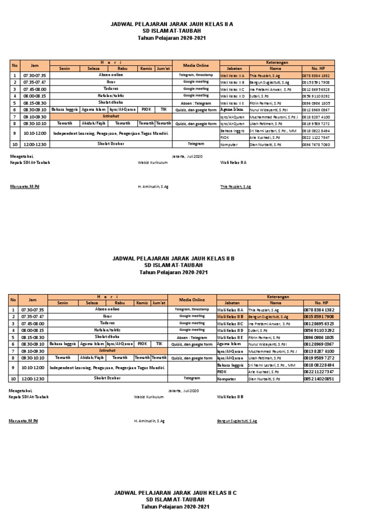 Jadwal Pelajaran Kelas 2 Pdf