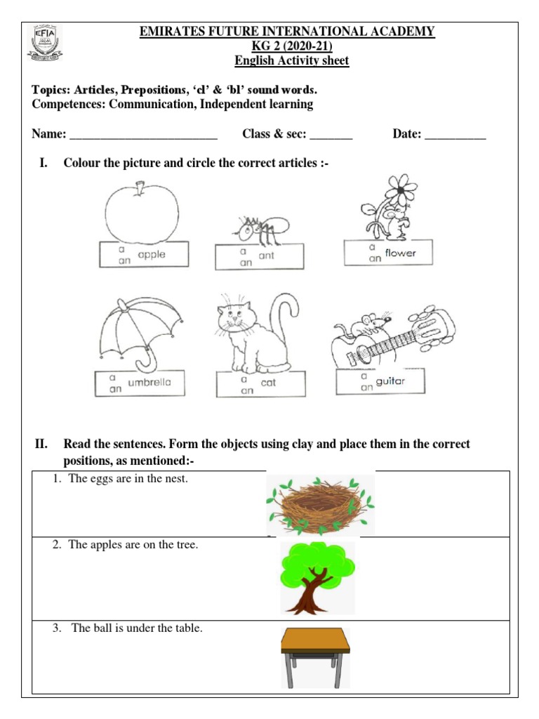 ENGLISH Worksheet kg2 | PDF