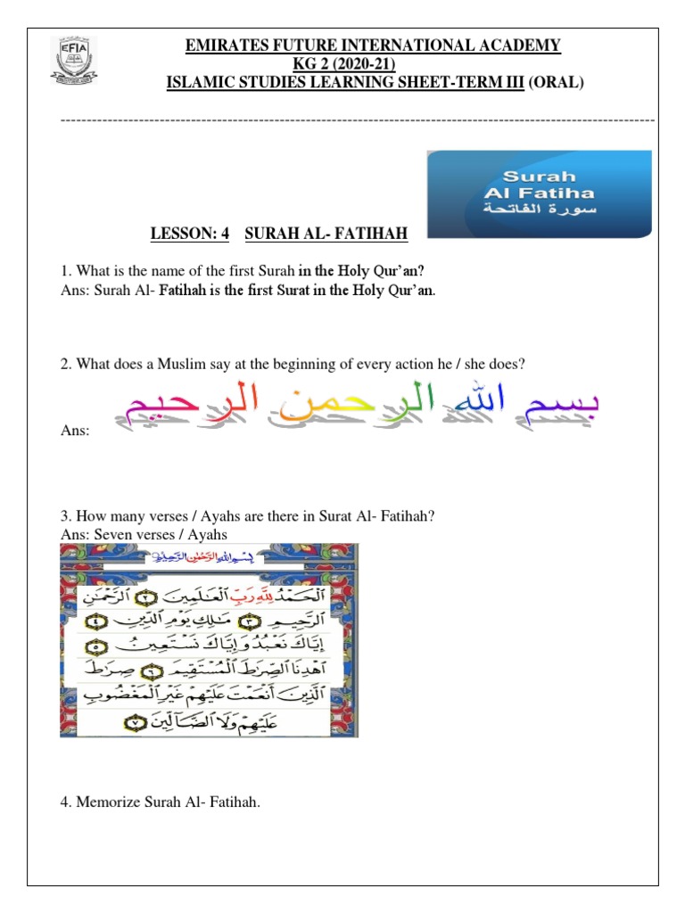 ISLAMIC STUDIES Worksheet | PDF