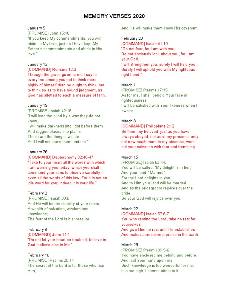 Memory Verses 2020: January 5 February 23 | PDF | Last Judgment | Jesus