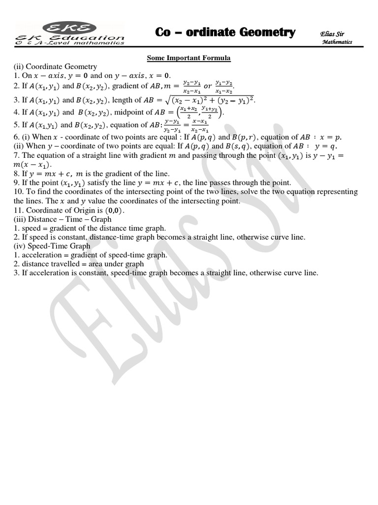 Important Formulas in Coordinate Geometry | PDF | Line (Geometry ...
