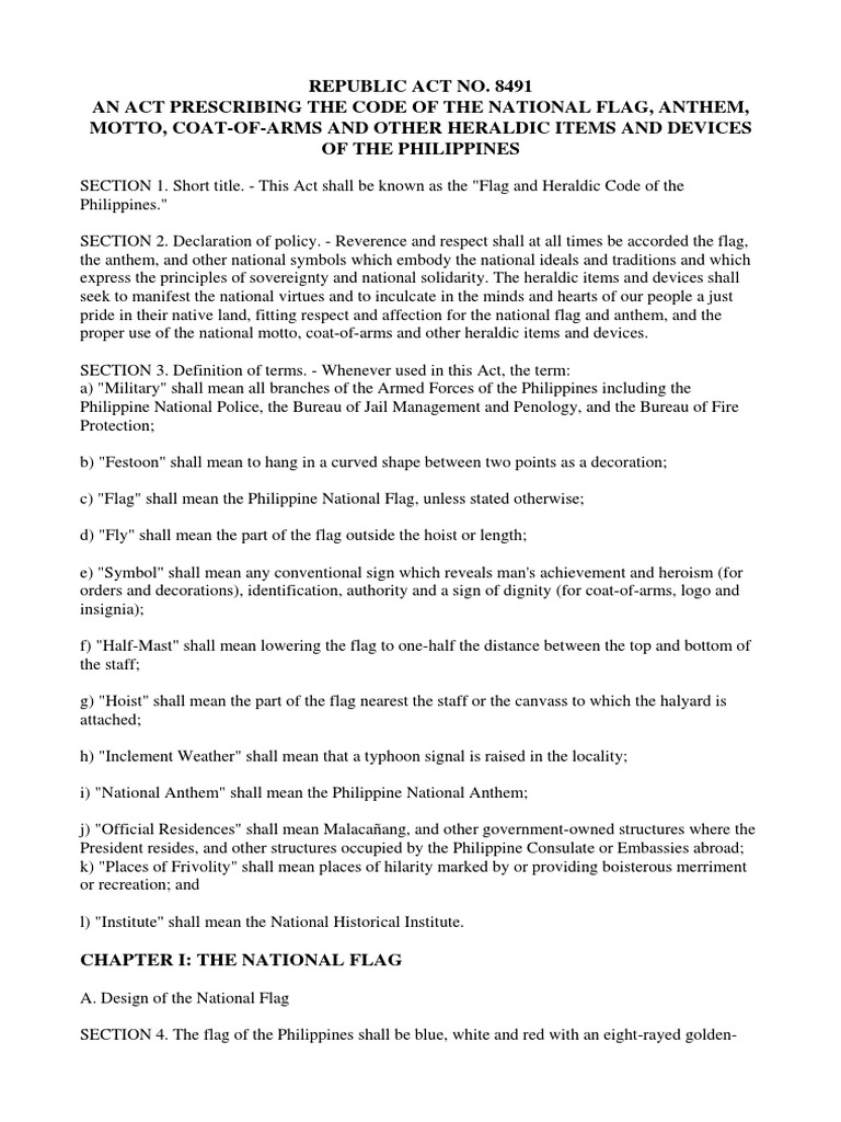 RA-8491 Philippine Flag | PDF | Flag | Symbols