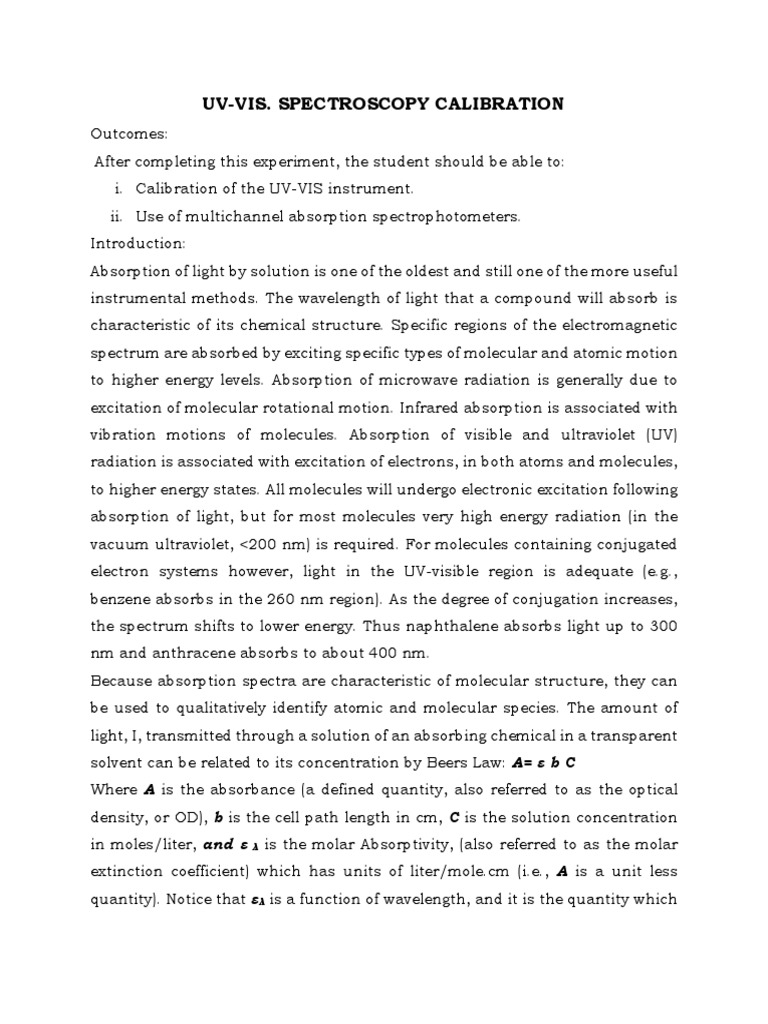 Calibration of Uv | PDF | Absorption Spectroscopy | Ultraviolet–Visible ...