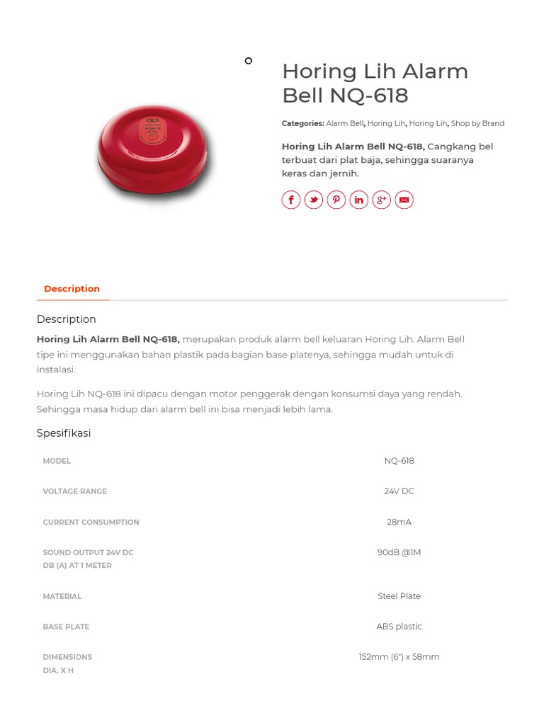 Horing Lih Alarm Bell NQ-618 Harga Dan Spesifikasi Lengkap | PDF