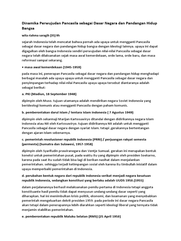 Dinamika Perwujudan Pancasila Sebagai Dasar Negara Dan Pandangan Hidup Bangsa Witaa | PDF | Politik