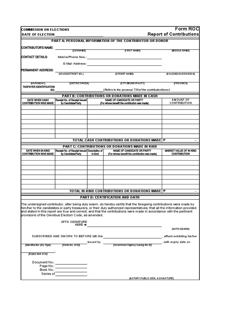 Form ROC: Report of Contributions | PDF | Document | Government