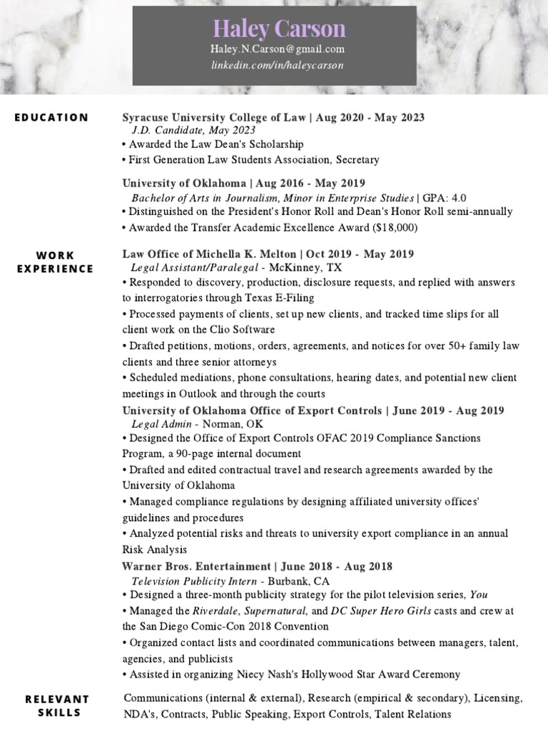 Basic 1L Legal Resume - Public Accesss | PDF | Paralegal | Discovery (Law)
