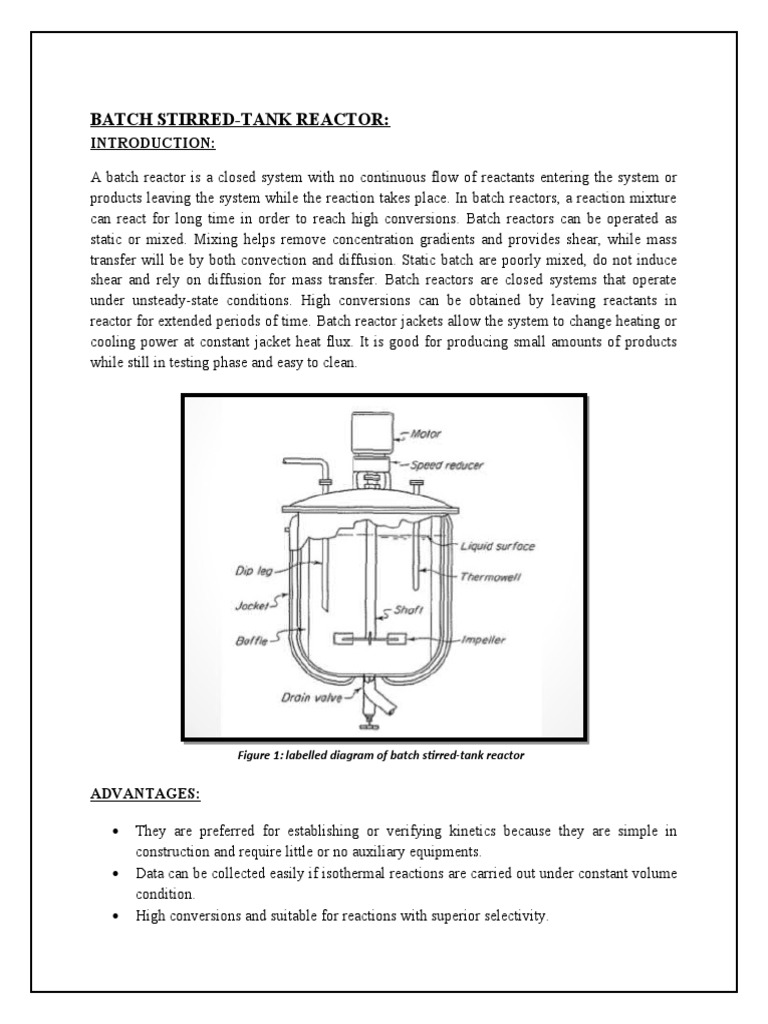 Figure 1: Labelled Diagram of Batch Stirred-Tank Reactor | Download ...