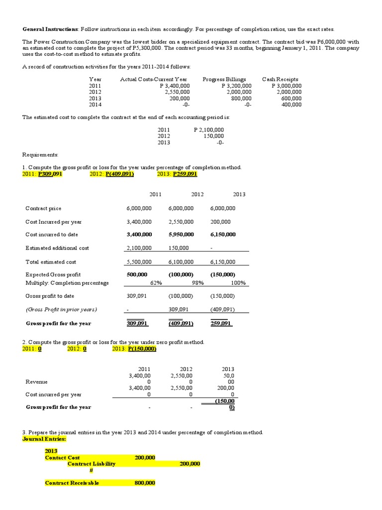 Construction Contracts-Journal Entries | PDF | Cost | Percentage
