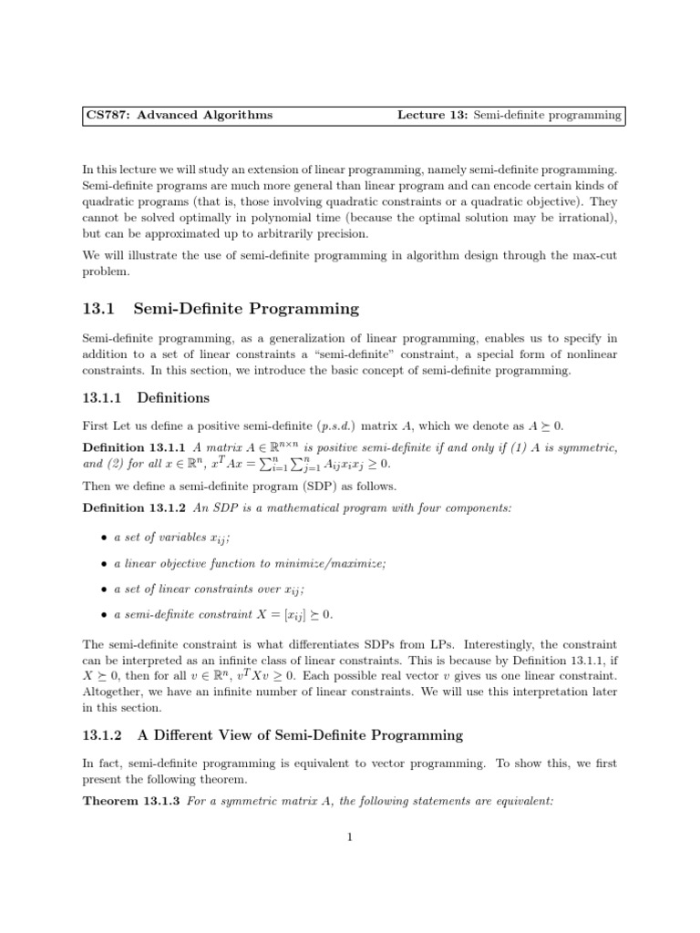 Lec13 PDF | Download Free PDF | Eigenvalues And Eigenvectors | Linear Programming