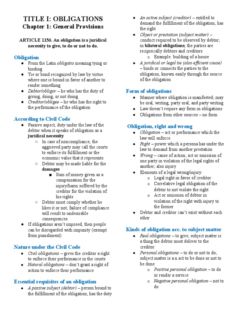 Title I: Obligations: Chapter 1: General Provisions | PDF | Law Of Obligations | Comparative Law