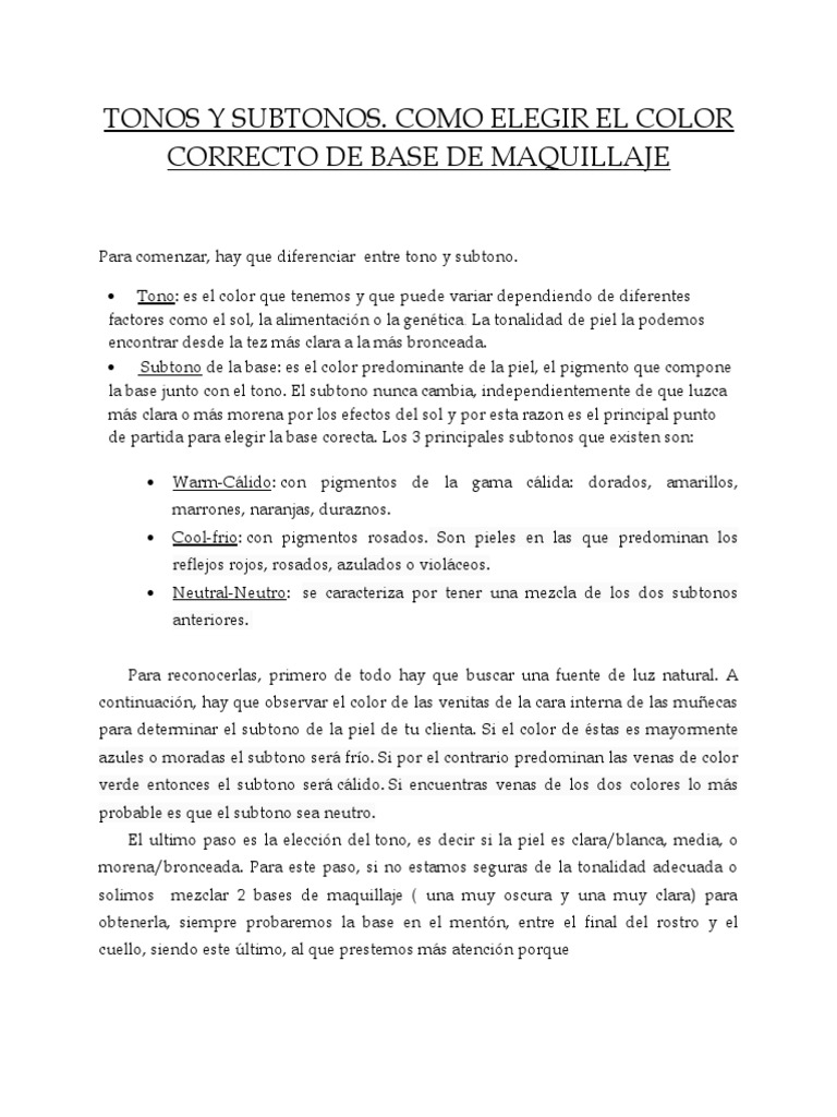 Elegir Base: Tonos y Subtonos de Piel | PDF | Matiz | Color