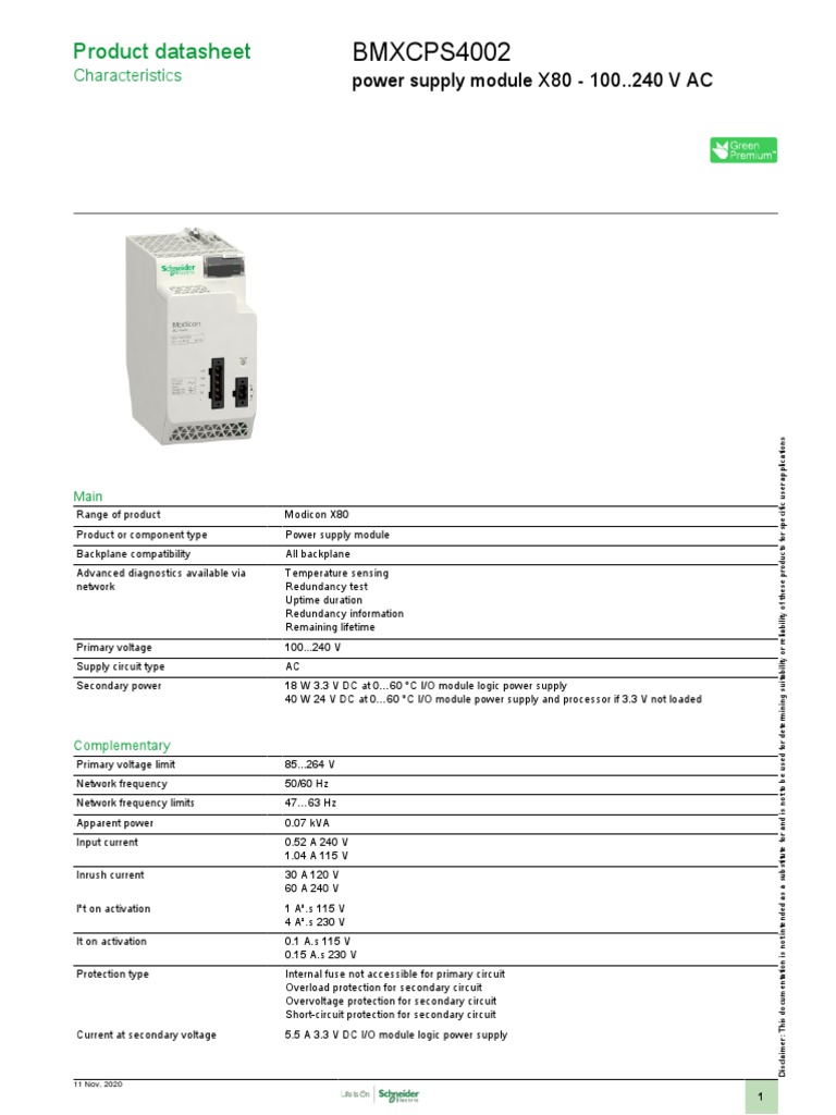 Modicon X80 I - Os - BMXCPS4002 | PDF | Power Supply | Transformer