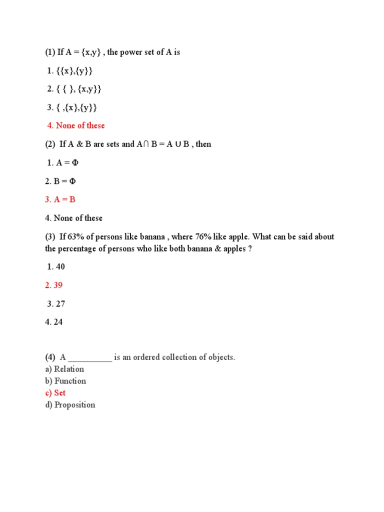 None of These: A - Is An Ordered Collection of Objects. A) Relation B) Function D) Proposition | PDF