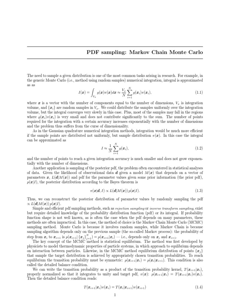 PDF Sampling: Markov Chain Monte Carlo: X N I I | Download Free PDF | Markov Chain | Parallel ...